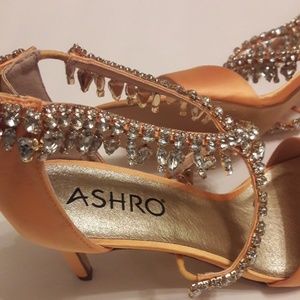Ashro | Shoes | Ashro Gold Rhinestone Open Toeheels | Poshmark